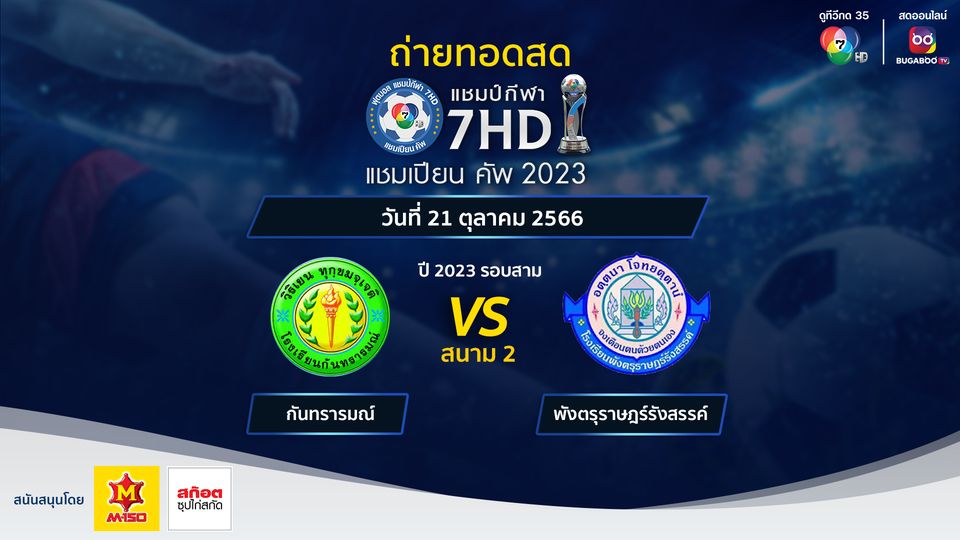 BUGABOO ถ่ายทอดสด ฟุตบอลแชมป์กีฬา 7HD แชมเปียน คัพ 2023 กันทรารมณ์ พบ พังตรุราษฎร์รังสรรค์ (รอบสาม)